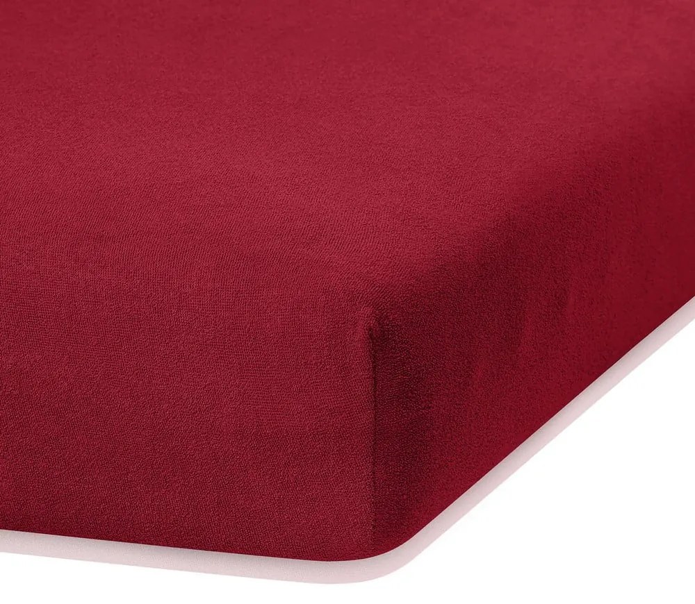 Tmavě červené elastické prostěradlo s vysokým podílem bavlny AmeliaHome Ruby, 200 x 160-180 cm