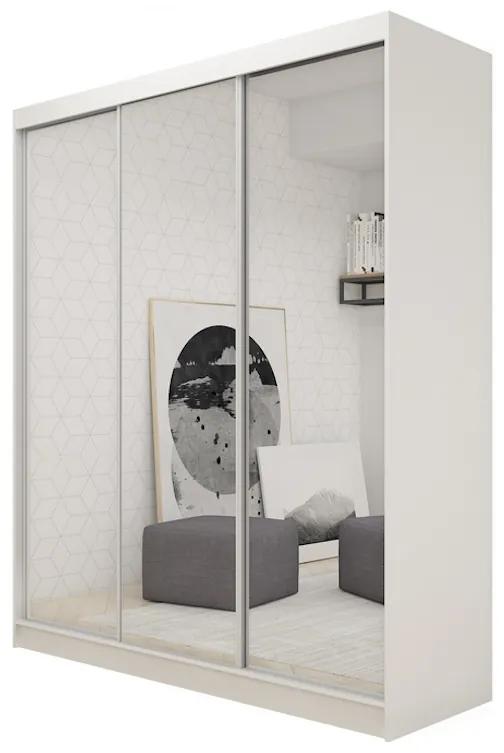 Skříň s posuvnými dveřmi a zrcadlem DEBORA + Tichý dojezd, 180x216x61, bílá