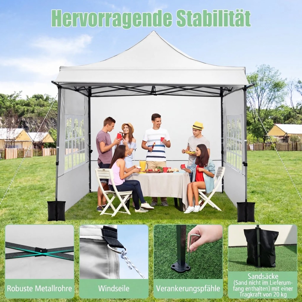 Costway Pavilon Výsuvný zahradní altán s 3 bočními stěnami a 3 úrovní nastavení
