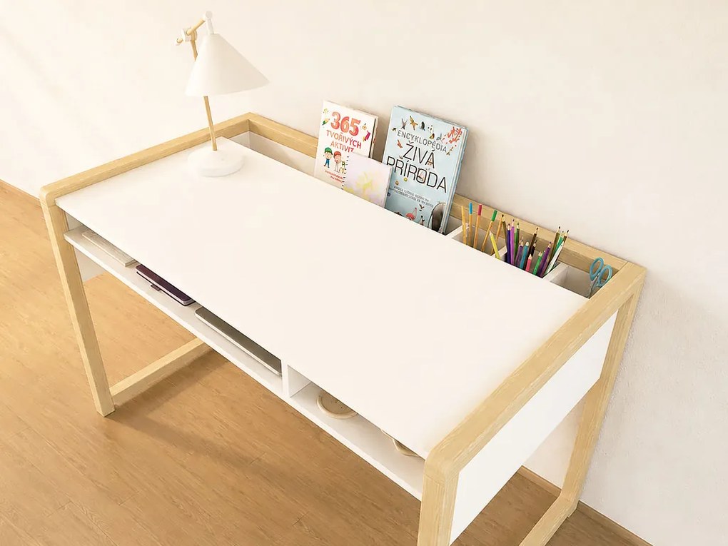 Benlemi Montessori psací stůl STOLLY s odkládací plochou a pastelkovníkem Zvolte barvu: Bílá