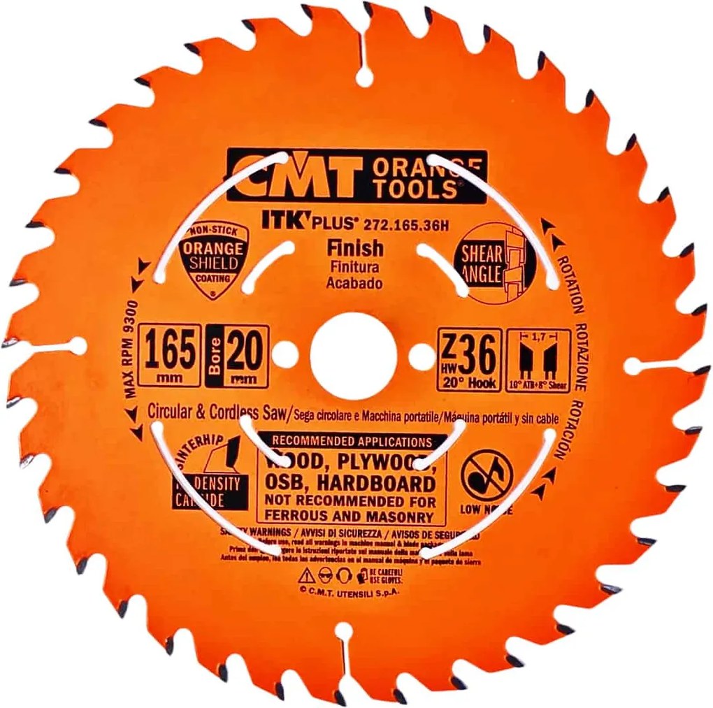 CMT ITK Ultra tenký kotouč pro AKU pily - D165x1,7 d20(+15,87) Z36 HM příčný řez