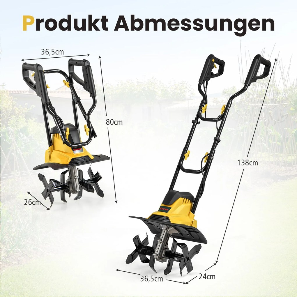 Costway Elektrický kultivátor 1200 W | Pracovní šířka 36 cm – 36,5 × 24 × 138 cm