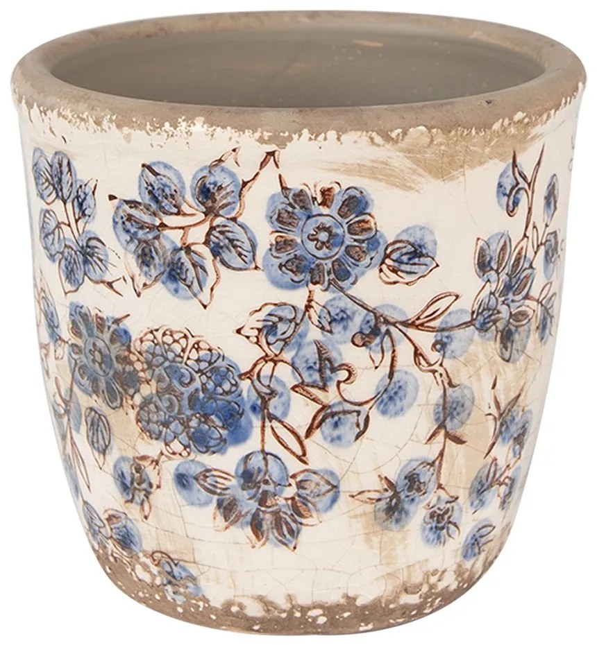 Keramický obal na květináč s modrými květy Blusia XS - Ø 11*10 cm