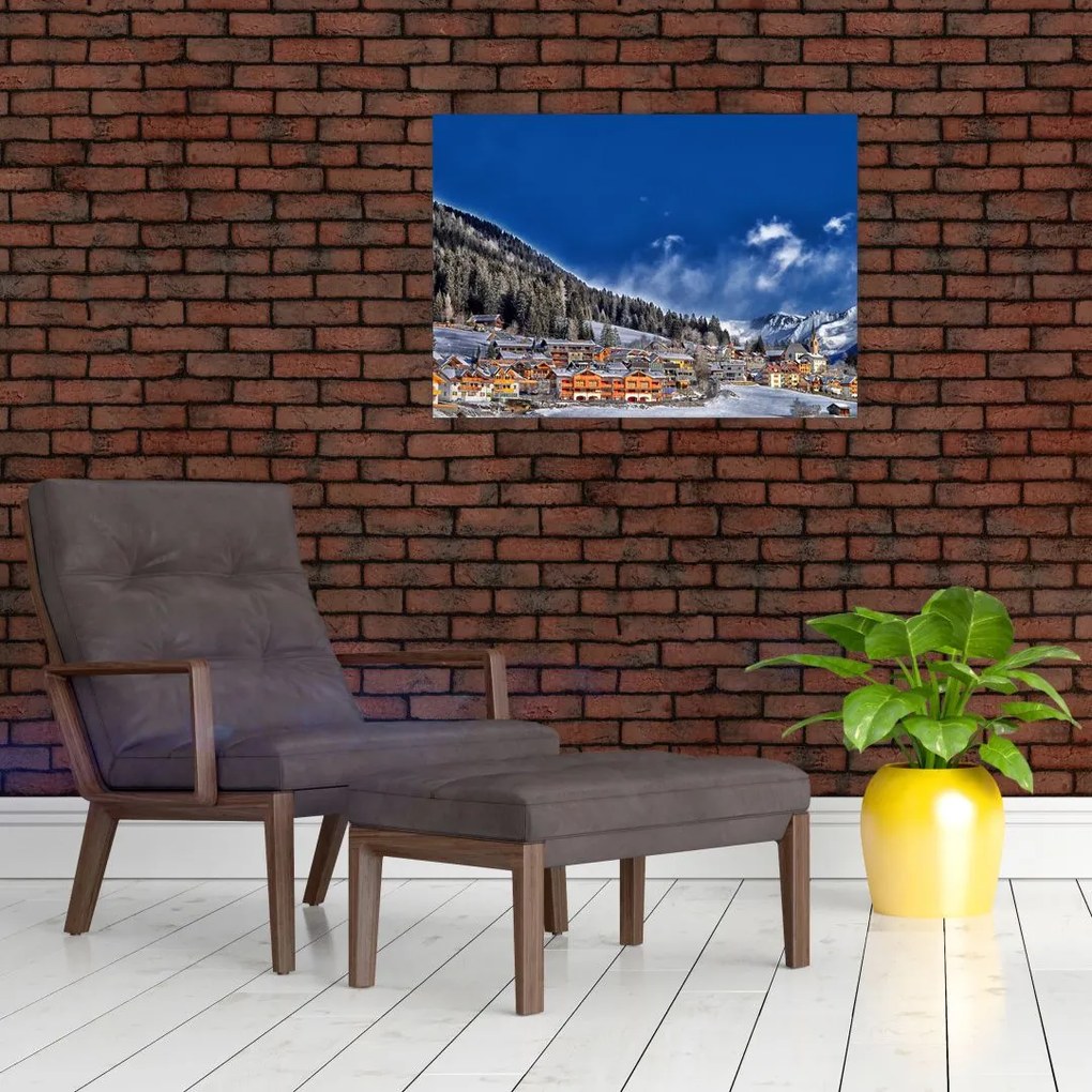 Skleněný obraz - Horské městečko (70x50 cm)