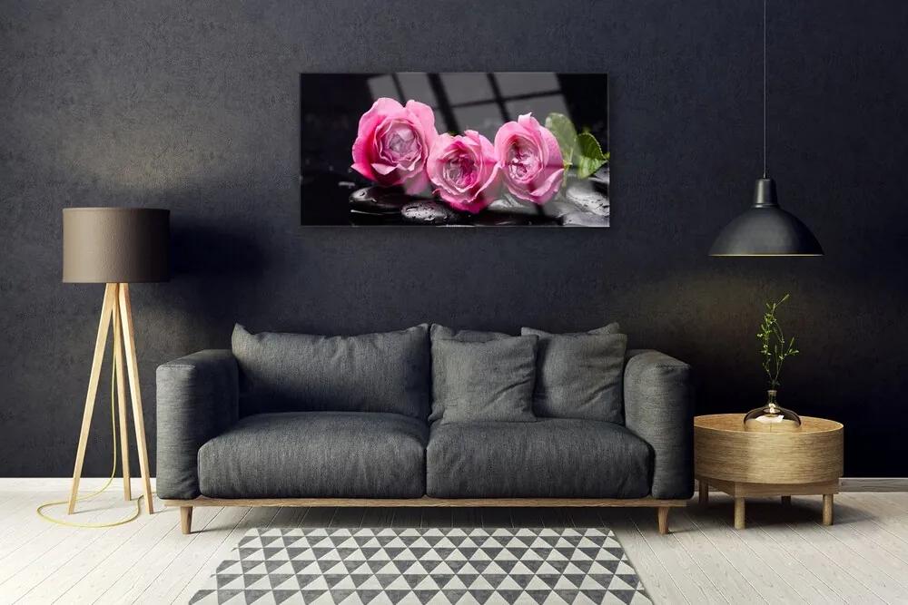 Obraz na skle Růže Kameny Zen Lázně Příroda 125x50 cm