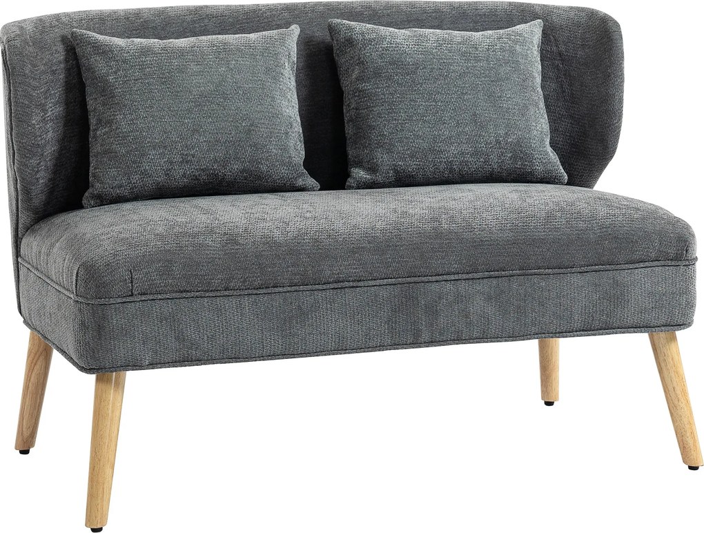 HOMCOM 2místná kompaktní křídlová pohovka s 2 polštáři, 117 cm silně polstrovaná dvousedací pohovka, moderní čalouněná sedačka na dřevěných nožkách —