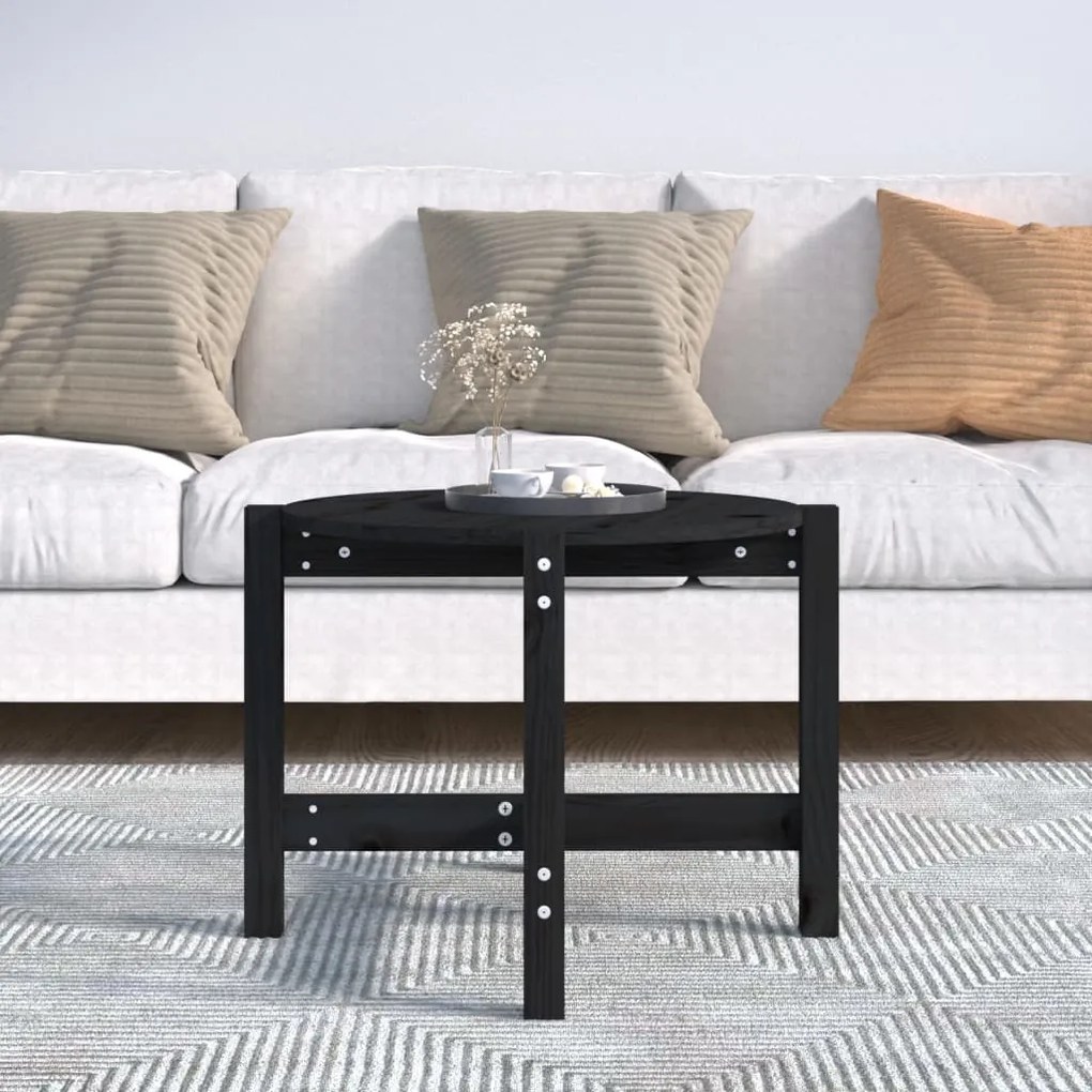 Konferenční stolek černý Ø 62,5 x 45 cm masivní borové dřevo - Default Title