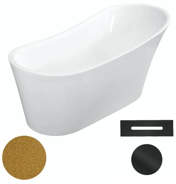 Besco Akrylátová volně stojící vana Calima Glam Z 170x74 Barva: Bílá/zlatá, Rozměry (cm): 170x74, Typ a barva výpustě: Click-Clack s přepadem, zlatá