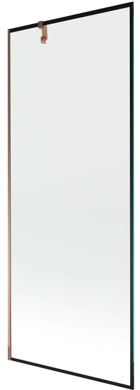 Mexen Next, vanová zástěna 1-křídlová 80 x 150 cm, fixní křídlo, 6 mm čiré sklo s černým vzorem, růžové zlato profil, 895-080-000-00-70-60
