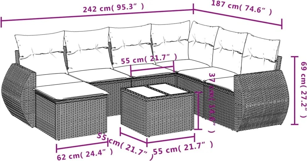 8dílná zahradní sedací souprava s poduškami černá polyratan 3254043