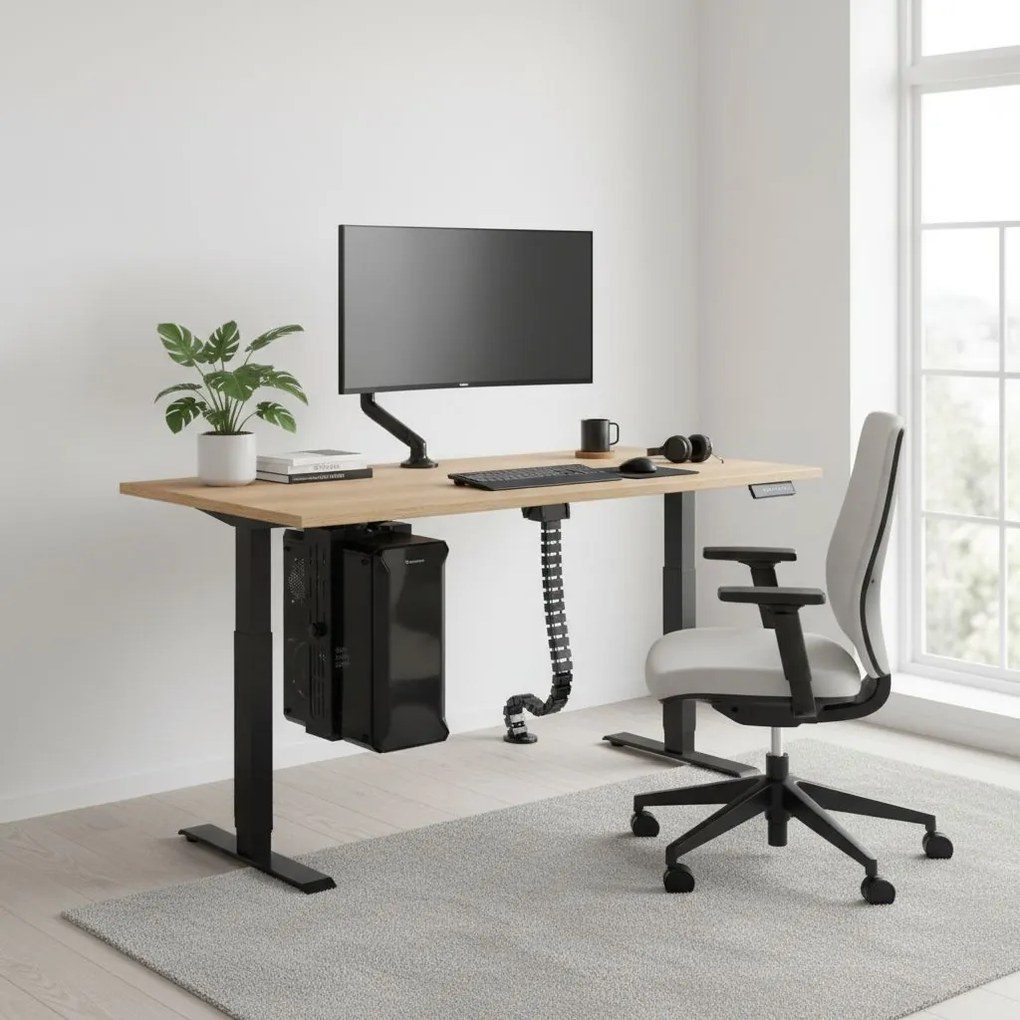 Výškově nastavitelný stůl OfficeTech B, 160 x 80 cm, černá podnož, dub zlatý