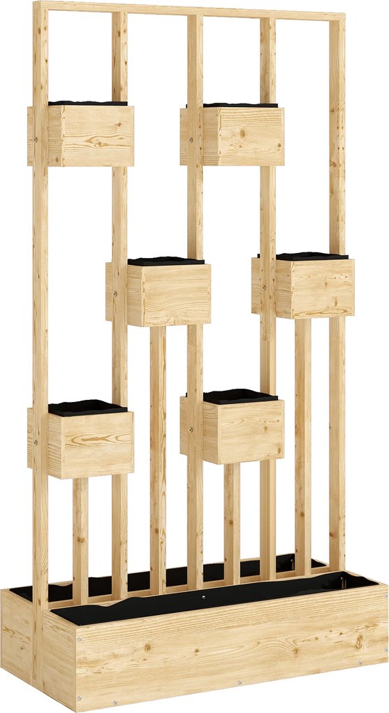 Outsunny dřevěný vyvýšený truhlík s mřížkou, 90 × 45 × 170 cm — pro popínavé rostliny, balkon a terasu