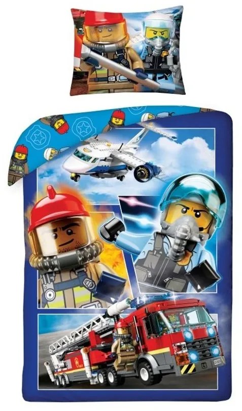 Bavlněné ložní povlečení LEGO City - motiv hasiči - 100% bavlna - 70 x 90 cm + 140 x 200 cm