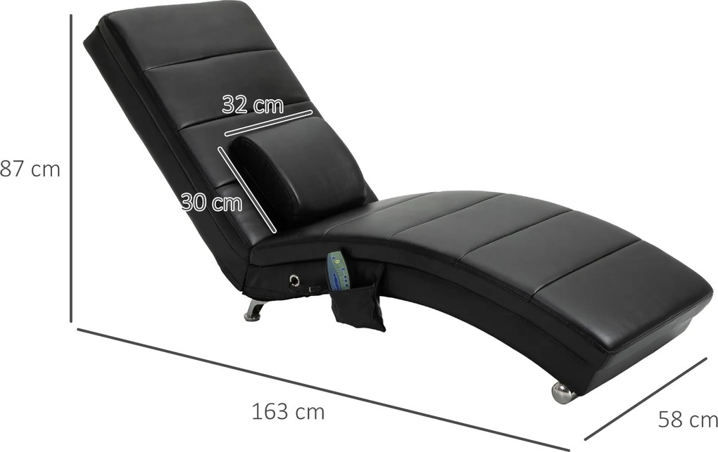 HOMCOM Relaxační lehátko kožené s masážní funkcí, 58 x 163 x 87 cm, do 120 kg, 8 masážních bodů, s dálkovým ovládáním, vysoký opěrný polštář, černá |…