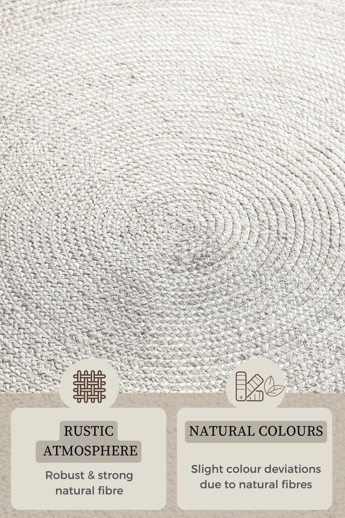 Kusový koberec Jute Braided 106321 White kruh, 200x200 (priemer) kruh, biela, chodba / predsieň, Hanse Home