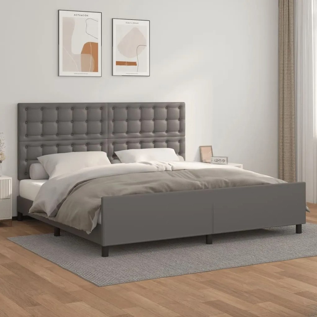 Rám postele s čelem šedý 200x200 cm umělá kůže 3125595