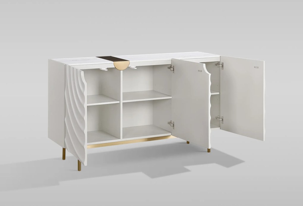 Komoda Stilig ST321 150 cm ecru/zlatá/mramor