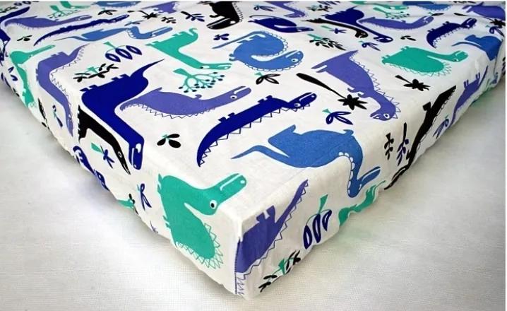 Nadia Dětské bavlněné prostěradlo 200x120cm různé vzory Barva: Dinosauři nebesky modrá