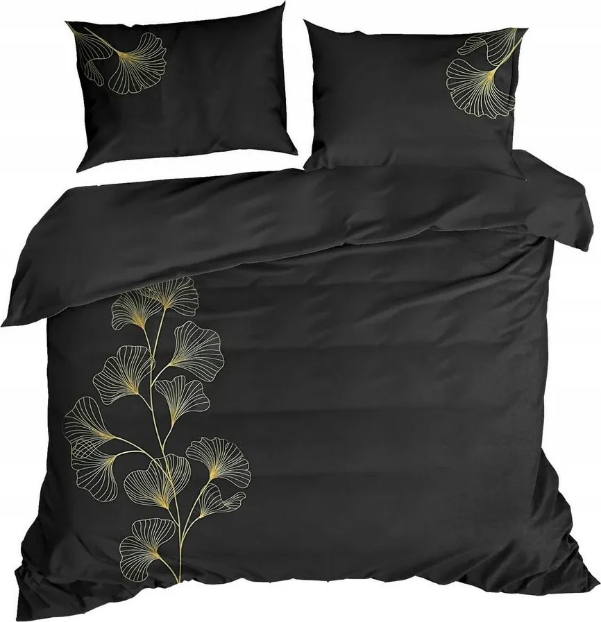 Povlečení 160x200 Výšivka černé zlato vyšívané listy ginkga