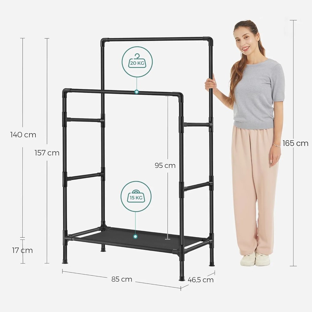 Dvojitý věšák na oblečení Lucaro 157 cm černý