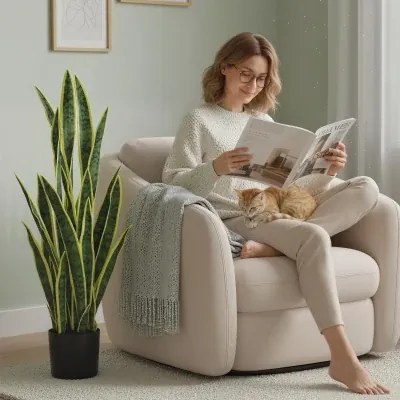 Outsunny Sansevieria umělá rostlina v květináči pro venkovní a vnitřní použití s 21 tvarovatelnými listy, Ø20x90 cm