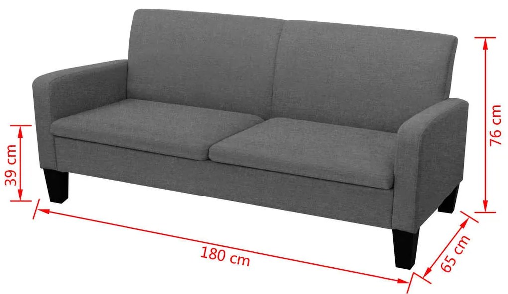 vidaXL Marketos 3místná pohovka 180 x 65 x 76 cm tmavě šedá