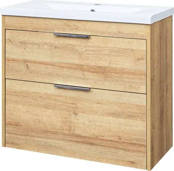 Mereo Mereo, Vigo, koupelnová skříňka s keramickým umyvadlem 81 cm, bílá, dub, CN322