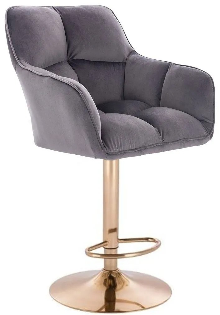 LuxuryForm DESIGN Barová židle AMALFI VELUR na zlaté kulaté podstavě - tmavě šedá