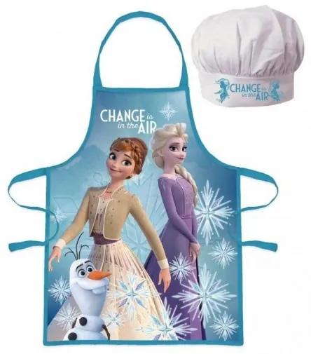 Javoli - Dětská / dívčí zástěra a kuchařská čepice Ledové Království - Frozen / Elsa a Anna - modrá