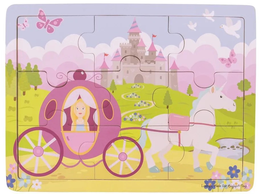 Bigjigs Toys Dřevěné puzzle princezna s kočárem