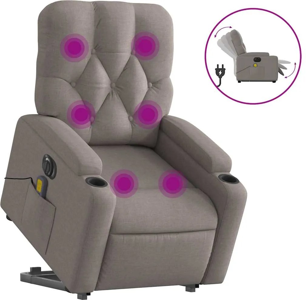 Elektrické zvedací masážní polohovací křeslo taupe textil 3204754