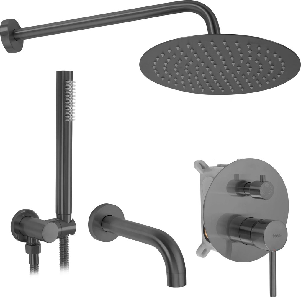 Rea Lungo, podomítkový vanovo-sprchový set + BOX, grafitová, REA-P6380