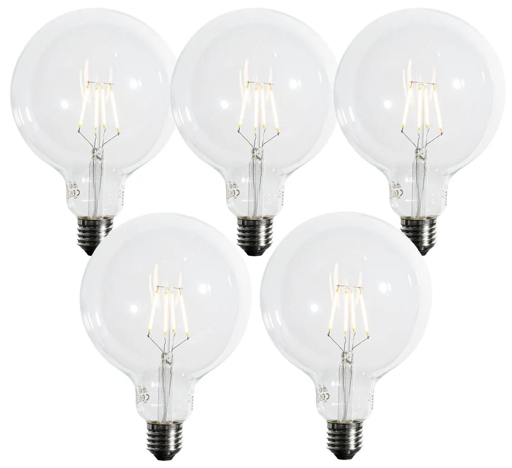 Sada 5x E27 3stupňově stmívatelné LED spirálové vlákno G125 4W 450 lm 2700K