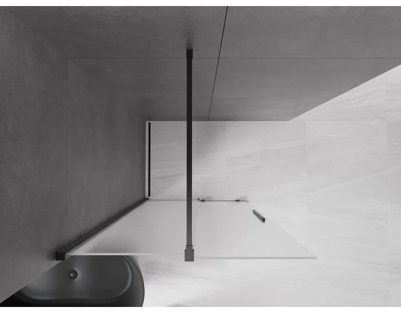 Mexen Velar, sprchová zástěna s posuvnými dveřmi Walk-in 75 x 200 cm, 8mm sklo námraza, černá matná, 871-075-000-33-70