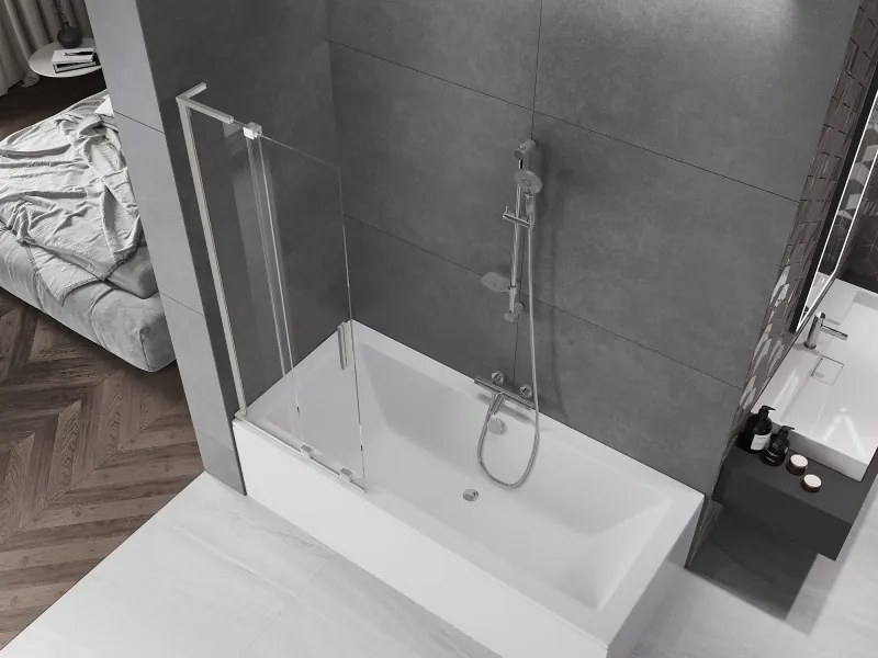 Mexen Velar L, 2-křídlová posuvná vanová zástěna 70 x 150 cm, 8mm čiré sklo, broušená ocel, 896-070-003-01-97