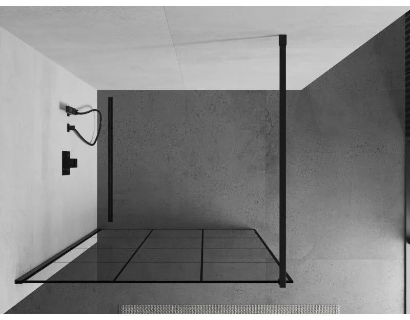 Mexen Kioto sprchová zástěna 100x200 cm 8 mm, černý profil, sklo černý vzor 1, 800-100-101-70-77