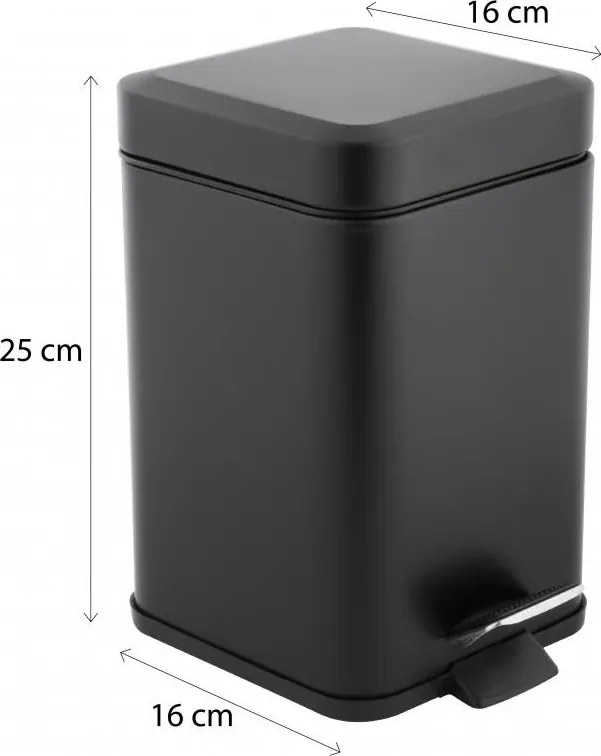 Erga Muti, čtvercový odpadkový koš 3l na postavení, Soft-Close zavírání, černá matná, ERG-YKA-CH.MUTI-SC-BLK