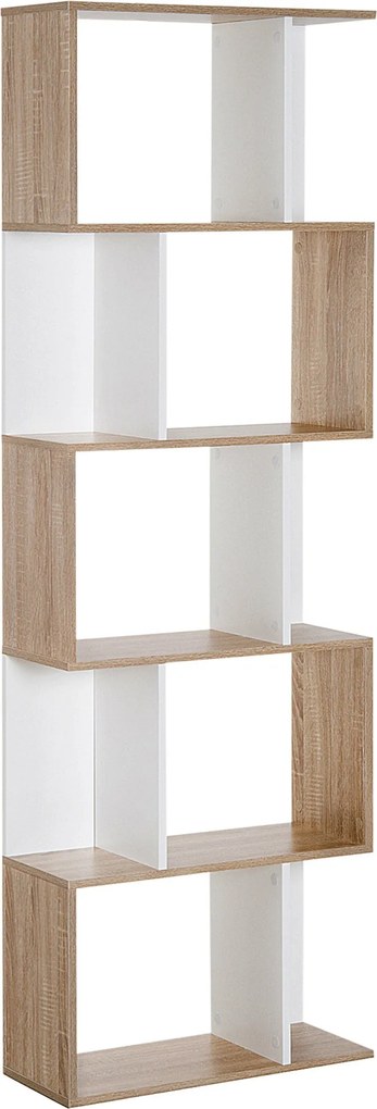 HOMCOM 5-patrová knihovna Dřevěný regál S-tvarovaný Moderní design pro obývací pokoj a kancelář 60x24x184,5 cm Bílá a dřevo | Aosom