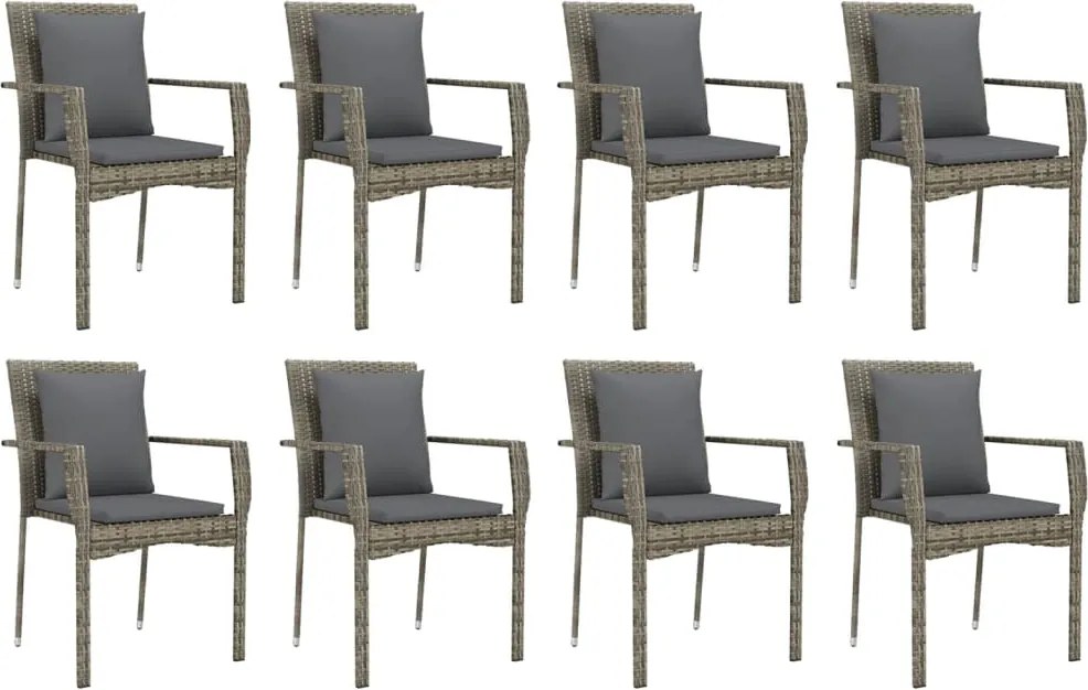 9dílný zahradní jídelní set s poduškami šedý polyratan 3184974