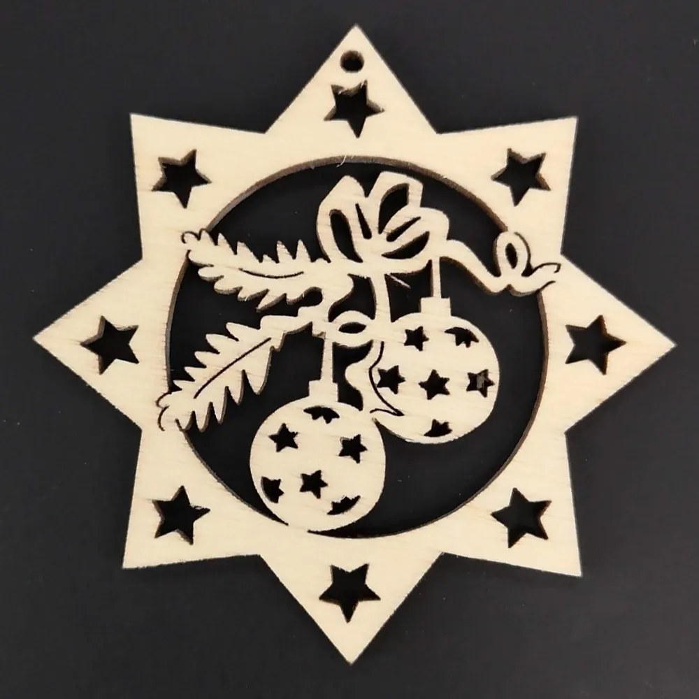 AMADEA Dřevěná ozdoba hvězda s koulemi 8 cm