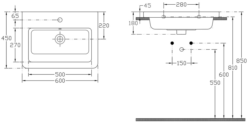 Sapho, CITY keramické umyvadlo hranaté 60x18x45cm, KE060