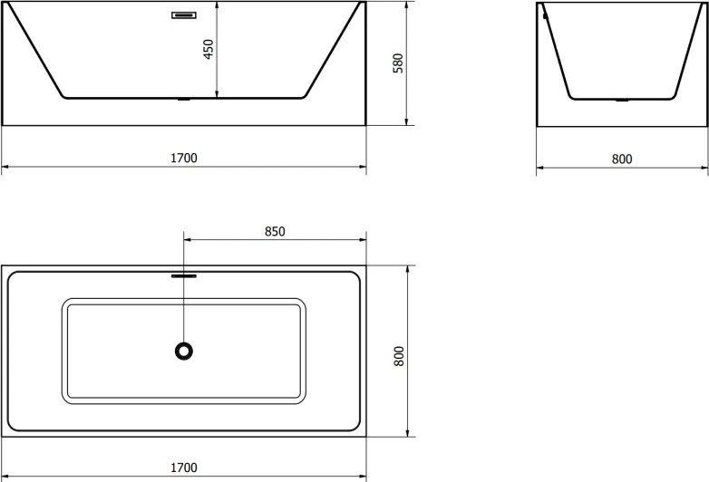 Mexen Nita, volně stojící vana 170 x 80 cm, bílá-černá, broušený grafit přepad, 52091708075-95