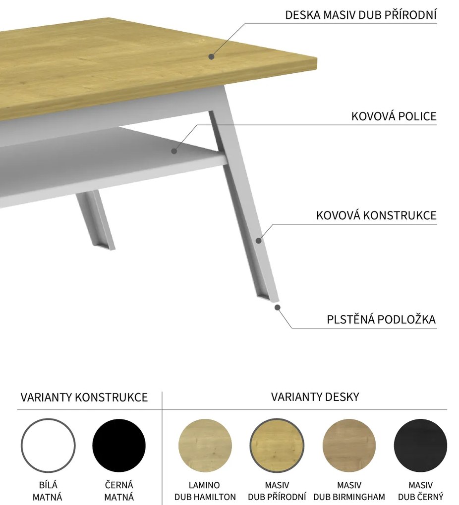 Kovový konferenční stolek C20, dub Hamilton ZVOLTE TYP DŘEVA:: Masiv dub PŘÍRODNÍ