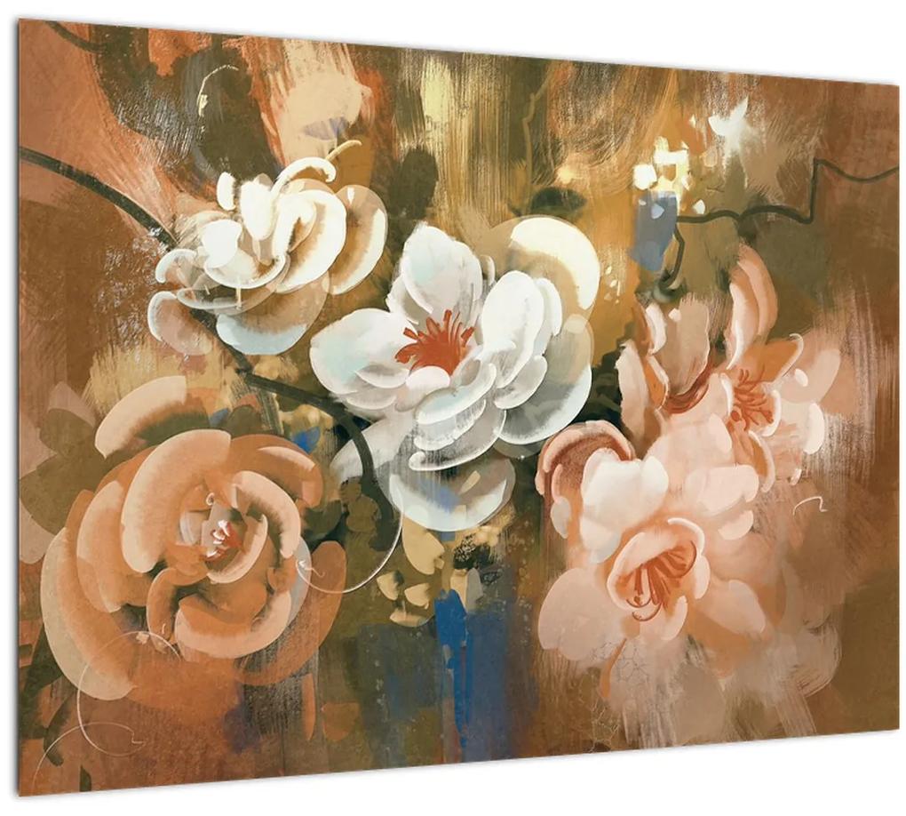 Skleněný obraz - Malovaná kytice květin (70x50 cm)