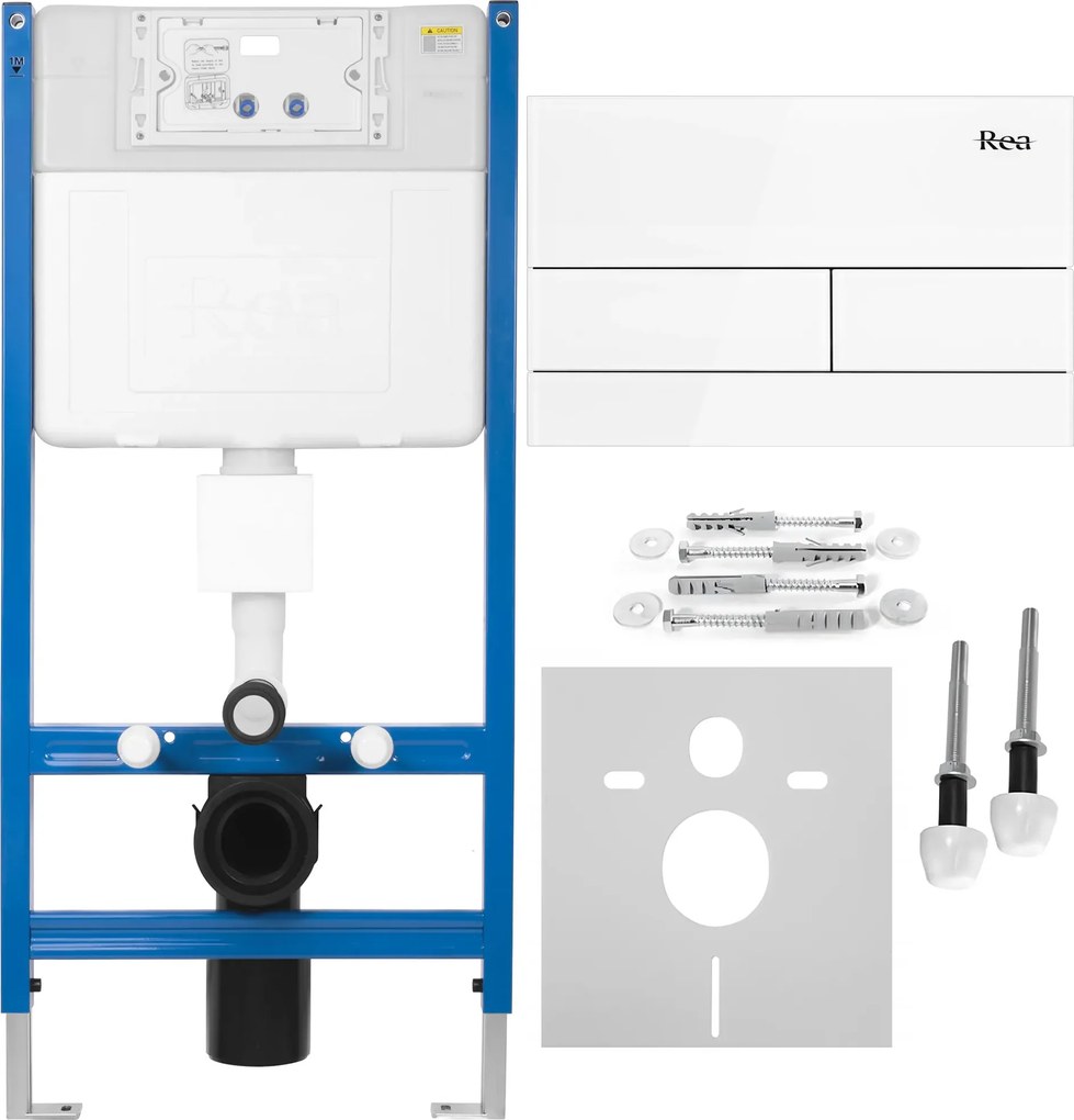 Rea Rea, Podomítkový WC systém K011A-Q + bílé skleněné tlačítko typ T, KPL-E0052