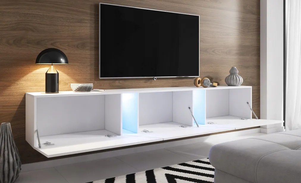 TV stolek Slant s LED osvětlením 240 cm černý mat/černý lesk