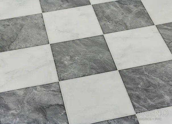 Breno PVC SMARTEX Holywell 097L - šedo-bílá dlažba, šíře 100 cm