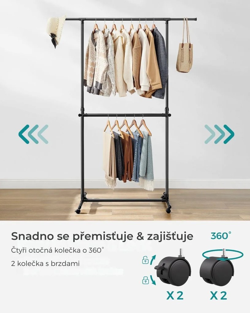 Stojan na oblečení dvoustupňový JASON 101-165x49x113-180cm, černá SongmicsHome