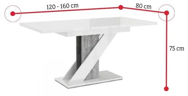 Jídelní stůl MEVA,, 80x75x80, bílá lesk/beton