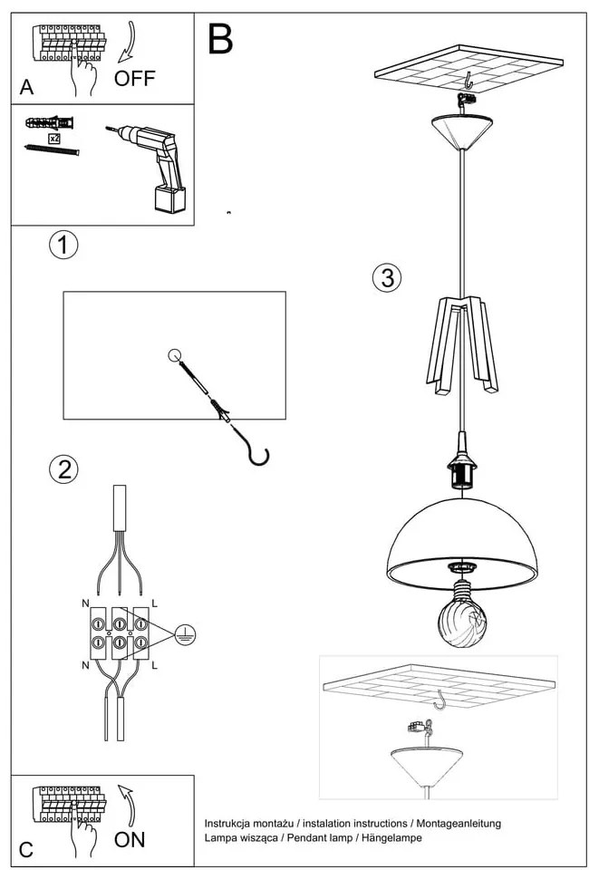 Černo-béžové závěsné svítidlo Sollux Olla